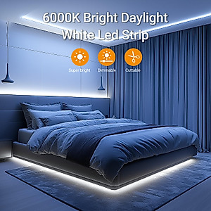 White LED Strip Light, CT Capetronix LED Light Strip White, Daylight Bright LED Tape Light, for Bedroom, Kitchen, Closet, Under Cabinet, Vanity Mirror, Indoor Only (Dimmer Included).