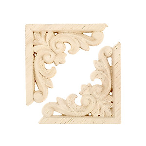 MUXSAM Furniture Applique, 8x8cm/3.15"x3.15", Wood Carved Corner Onlay Unpainted Frame Decal for Wall Cabinet Door Bed Dresser Mirror Decoration(4-Pack)
