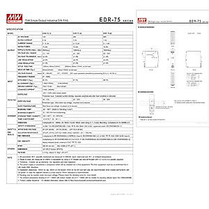 DineDeck EDR-75-48 48V 1.6A 76.8W Industrial DIN Rail Power Supply, High Efficiency 88.5%, UL 508 Certified, for Factory Automation, Semiconductor Equipment, Industrial Control Systems, Mechatronics