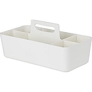 Carrotez Craft Storage Organizer, Craft Storage Containers, Caddy Tote Bin, Divided Plastic Organizer with Handle for Craft, Sewing, Art, Office Supplies, Multi Use, Stackable, Portable, White