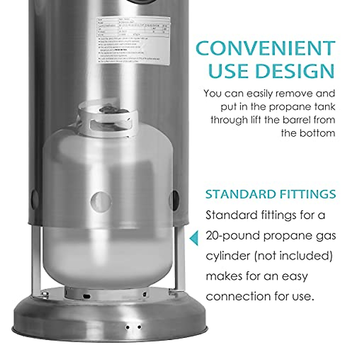 Nuu Garden Outdoor 46,000 BTU Propane Gas Heater with Wheels, Stainless Steel Frame, Removable Heater for Patio, Backyard, Garden, Porch, Silver