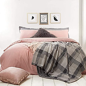 Dreamscene Grey Plaid Check Fleece Blanket Super Soft Lightweight Cozy Sofa Bed Buffalo Throw, Silver - 50" x 60" inch