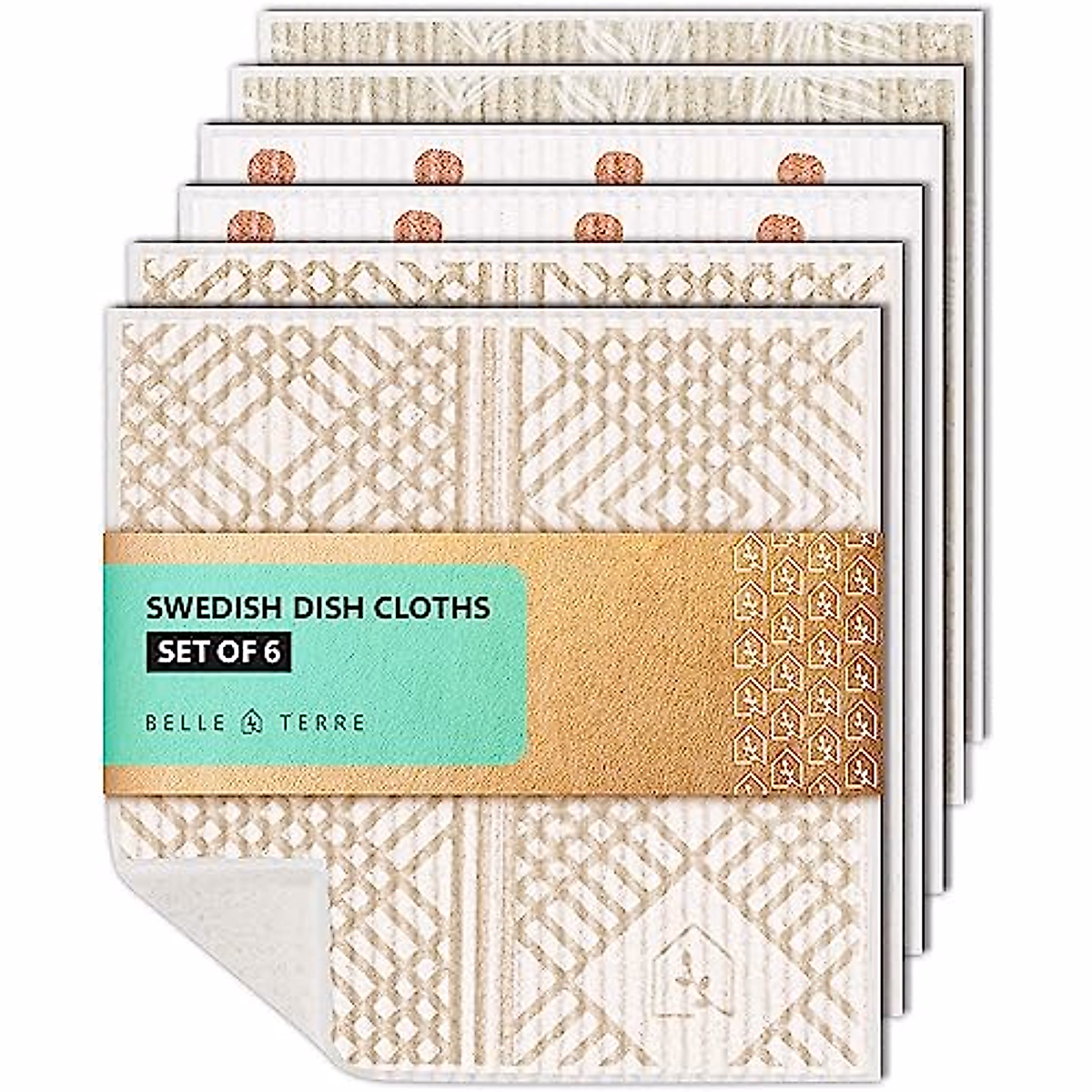 Swedish Dish Cloths, Each Reusable Cellulose Dishcloth Replaces 15 Rolls of Paper Towels and is More Absorbent than a Sponge For Washing Dishes, Kitchen, Set of Six