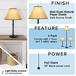 Catalina Lighting 22972-000 Rustic Cabin Lodge 3-Piece Table & Floor Lamp Set with Pull Chain, LED Bulb Included, 58", Dark Bronze Solid Shade