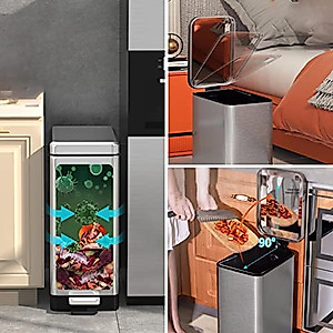 Aupekro 4 Gallon Trash Can with Lid Soft Close, Stainless Steel Step Garbage Can, Rectangular Slim Garbage Container Bin with Inner Bucket for Bathroom, Kitchen, Office(4 Gallon)