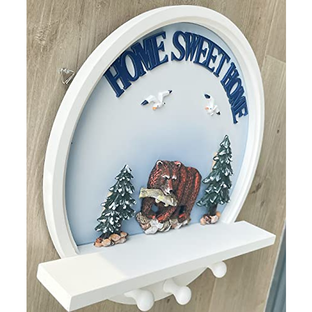 Konjouror 3D Bear Wall Decor with Hooks, Wooden Wall Plaque with Bear and Pine Trees, Sweet Home Wall Sign, Adventure Woodland Theme Wall Decor, Decorative Hooks, Kids Coat Rack