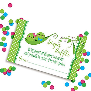 Two Peas In A Pod Twin Boy And Girl Diaper Raffle Tickets for Baby Showers, 20 2" X 3” Double Sided Insert Cards for Games by AmandaCreation, Bring a Pack of Diapers to Win Favors & Prizes!