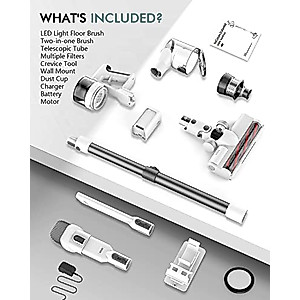 Fykee Cordless Vacuum Cleaner, Cordless Vacuum with Large Dust Cup and 80,000 PRM Brushless Motor, Stick Vacuum Cleaner with Large Detachable Battery up to 35 mins Run Time