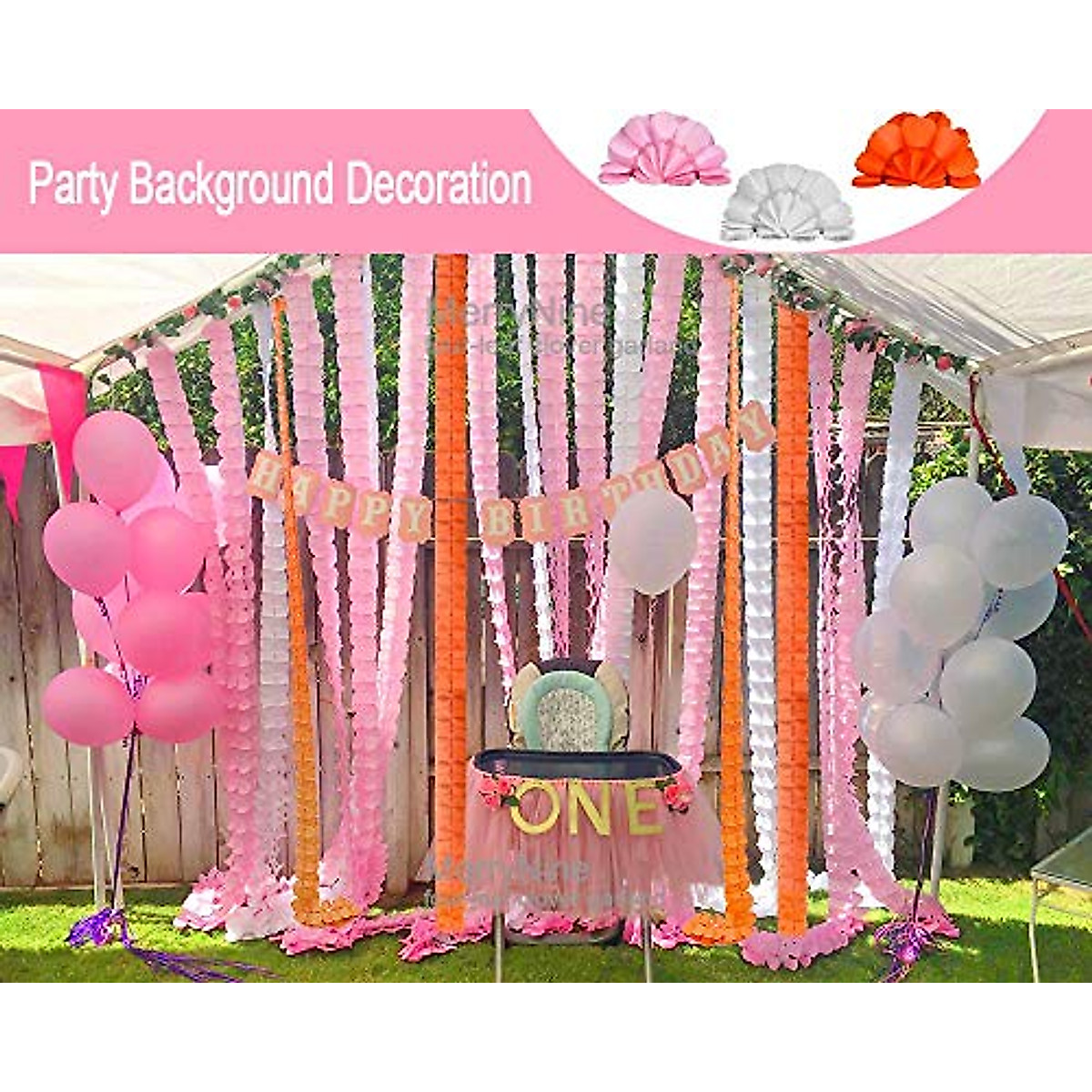 Reusable Party Streamers, MerryNine Four-Leaf Clover Paper Flower Garland for Party, Wedding Decoration, About 10 Feet/3M Each, Pack of 6 (Pure White)