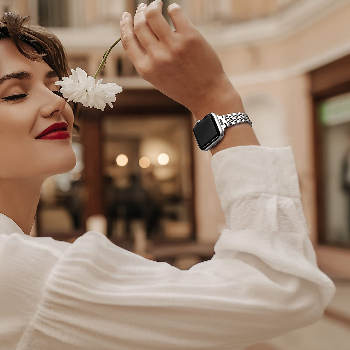 Secbolt Stainless Steel Slim Bands Compatible with Apple Watch 38mm 40mm 41mm iWatch Series 9/8/7/6/5/4/3/2/1/SE, Thin Bracelet for Women, Silver