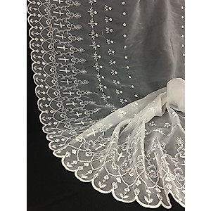 Holy Chalice Cross Embroidered Organza Fabric Double Border, 52" Wide, White, Multi-Use Garment Bridal Communion Christening Baptism Cape Gowns (White, 2)