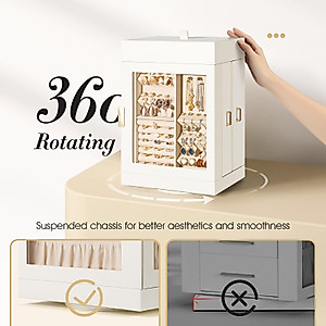 TidyStash 360° Rotating Jewelry Organizer - Large, Elegant Jewelry Boxes for Women Necklace, Ring & Earring Storage, Vertical Jewelry Organizers and Storage