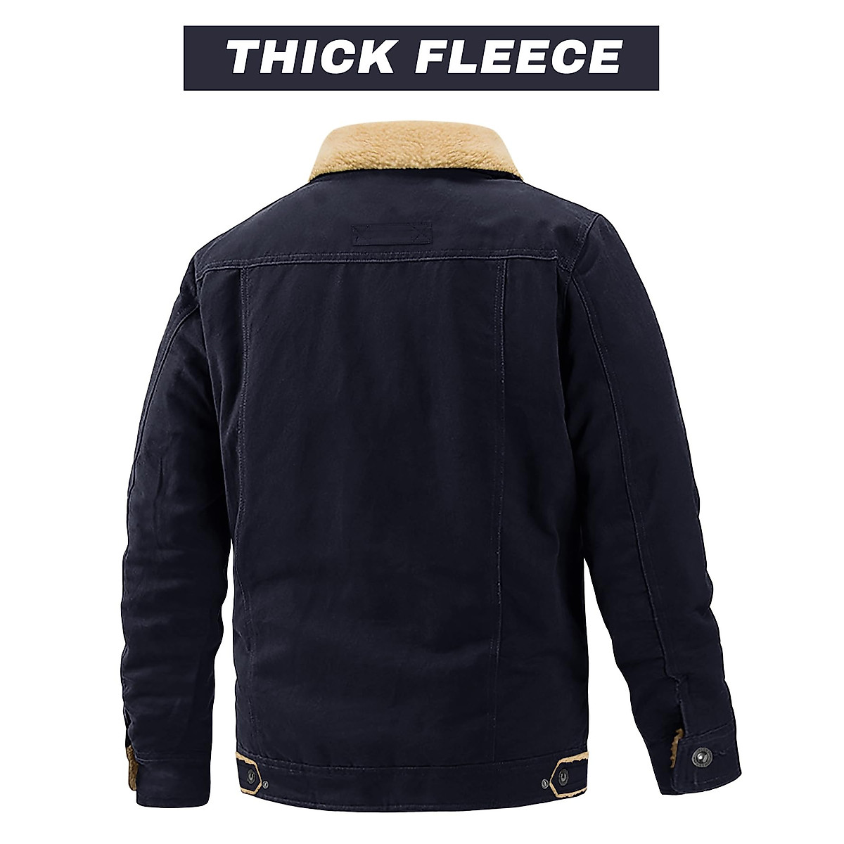 EKLENTSON Winter Coat Lapel Trucker Jacket Collared Button Up Field Active Jackets, Navy, X-Large