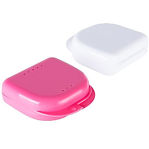 Retainer Case with Mirror, Mouth Guard Case, Orthodontic Dental Retainer Box, Denture Storage Container, Comes with a free small brush, 2 Pieces