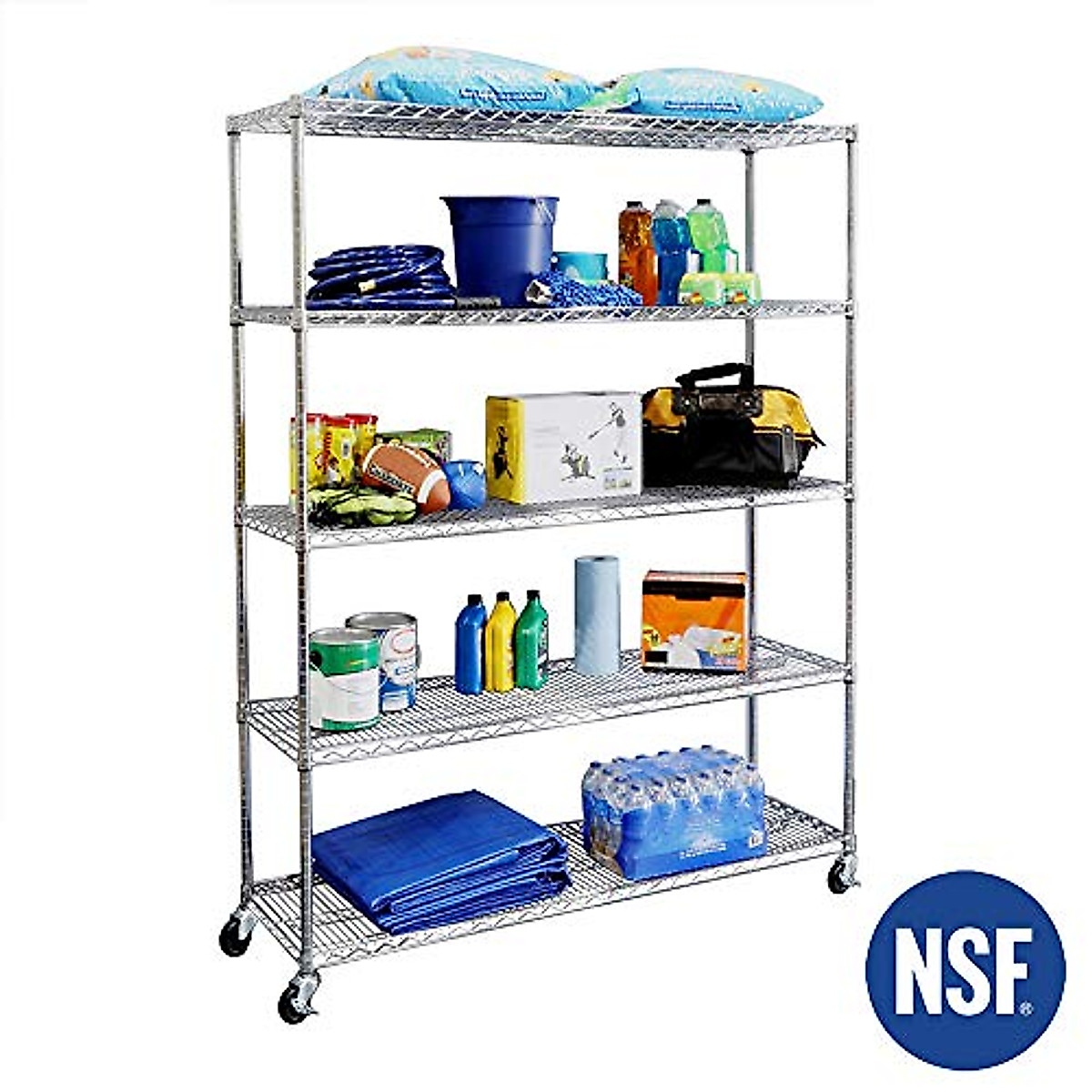 Seville Classics UltraDurable Heavy Duty NSF Solid Steel Wire Rack Storage Unit Organizer for Garage, Warehouse, Office, Restaurant, Classroom, Kitchen, 5-Tier Shelving, 60" W x 18" D