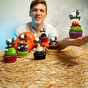 Gyufise 24Pcs Halloween Baby Shower Cupcake Toppers Halloween Oh Baby Cupcake Picks Little Boo Cupcake Topper Halloween Ghosts Decoration Supplies