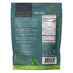 Viva Naturals Organic Chia Seeds 2 LBs - Plant-Based Omega-3 and Vegan Protein, Non-GMO Chia Seeds Organic Perfect for Smoothies, Salads and Chia Seed Pudding, Black Chia Seeds Bulk