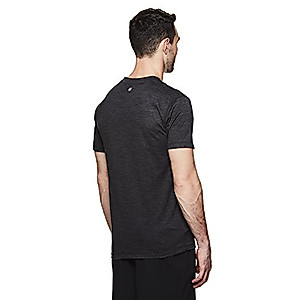 Gaiam Men's Everyday Basic V Neck T Shirt - Short Sleeve Yoga & Workout Top - Black Heather Everyday, Large
