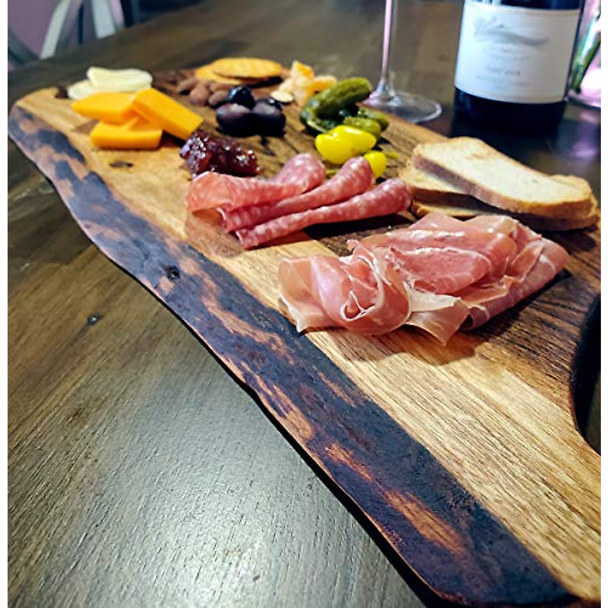 FEATHERLEE - Premium Natural Live Edge Acacia Serving Cutting Charcuterie Board With Round Handle