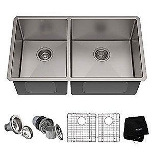 KRAUS Standart PRO 33-inch 16 Gauge Undermount 60/40 Double Bowl Stainless Steel Kitchen Sink, KHU104-33