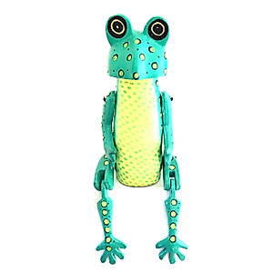 OMA Green Frog Statue Wooden Shelf Sitter with Dangling Legs Garden Frog Home Decor Gift Large Size