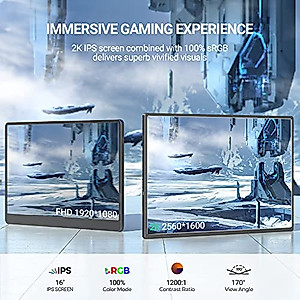 SVANTTO 16” 2K Portable Gaming Monitor, 120Hz 2ms Professional Esports Portable Monitor for Laptop with FreeSync, Plug and Play, w/Smart Cover & Speakers, VESA Mountable, Lightweight Travel Monitor