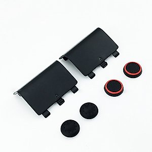 2 pcs Battery Back Cover Lid Door Guard Style Cabinet for Xbox One Wireless Controller + 4 pcs Silicone Grip Thumbsticks Joystick Cap