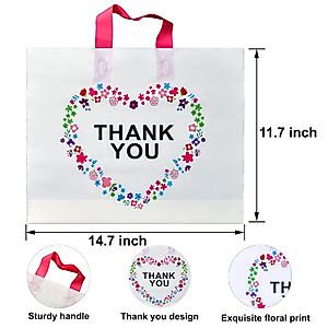 50Pcs Beige Thank You Bags for Small Business,Boutique Bags with Soft Loop Handle,Plastic Christmas Bags,Size:15"x12"x3"（38 * 30 * 8CM 2.8 Mil