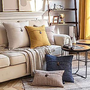 Phantoscope Pack of 2 Farmhouse Throw Pillow Covers Button Vintage Linen Solid Decorative Pillow Cover for Couch Bed and Chair Off White 18 x 18 inches 45 x 45 cm