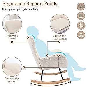 Deolme Modern Teddy Velvet Rocking Accent Chair Upholstered Rocking Glider Chairs Nursery Comfy Rocker Armchair Side Chair for Living Room, Bedroom (Teddy Beige, Type 1)