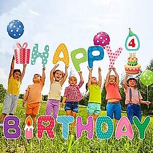 16Pcs Happy Birthday Yard Sign with Stakes, 15" Large Birthday Yard Signs Outdoor Lawn Decorations, A Writable Whiteboard & 3 Real Balloons, Weatherproof Corrugated Board