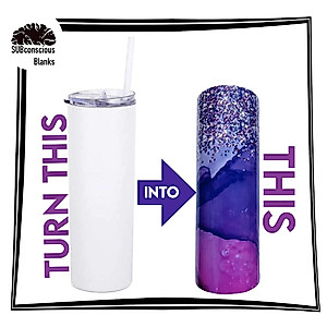 SUBconscious Blanks 20oz Sublimation Tumblers, Blank 4-Pack, Straight Skinny Drink Cups with 4 Reusable Plastic Straws and 4 Lids, Supports DIY Heat Transfers, Double Wall Stainless Steel, Travel Use