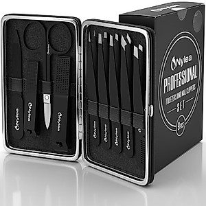 Nylea Professional Tweezers Set and Nail Clippers for Men and Women [Perfect Alignment/Grip] Best Precision Stainless Steel Kit for Ingrown Hair Eyebrows Facial Hair Splinter and Eyelashes