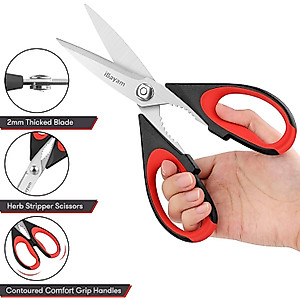 Kitchen Shears, iBayam Kitchen Scissors Heavy Duty Meat Scissors Poultry Shears, Dishwasher Safe Food Cooking Scissors All Purpose Stainless Steel Utility Scissors, 2-Pack (Black Red, Black Gray)
