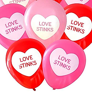 Love Stinks Latex Balloons (16 pcs) | Anti-Valentine's Day | by Nerdy Words (Red & Pinks)