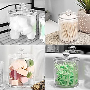 MYITYARD Plastic Apothecary Jars with lid Set, 3 Pack Clear Qtip Holder Dispenser Bathroom Organizer Canisters for Cotton Swab Floss Makeup Sponges