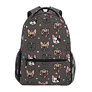 ALAZA Cute Pug Dog French Bulldog Unicorn Large Backpack Personalized Laptop iPad Tablet Travel School Bag with Multiple Pockets