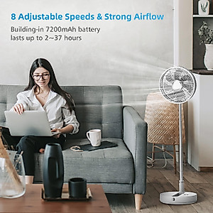 CooCoCo 12" Foldable Rechargeable Fan, Portable Travel Fan, Height Adjustable Oscillating Fan with Remote Control, Cordless Quiet, Standing Fan for Bedroom, Home, Office, Dorm