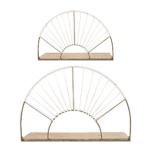 Sagebrook Home Circle Iron Wall Storage Arched Shelves Interior Wall Shelf Decor Display, Hanging Decorative Wall Organizer for Home, Kitchen, Bedroom, Living Room, 16" H, Gold Set of 2