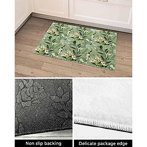 Edwiinsa Tropical Flower Plush Rug Non Slip Bathroom Mat, Soft Shaggy Bath Rugs Entryway Rug 18'' x 30'', Green Palm Leaves Botanical Spring Summer Throw Floor Carpet Mat for Bathroom Shower Kitchen