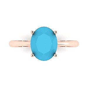 Clara Pucci 2.5ct Oval Cut Solitaire Simulated Turquoise Engagement Wedding Bridal Promise Anniversary Ring 18K Rose Gold Size 6.25