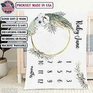 Personalized Boho Floral Monthly Blanket - Custom Boho Baby Blanket Nursery Decor - New Baby Boho Monthly Blanket - Super Soft Plush Fleece Blanket Scozys