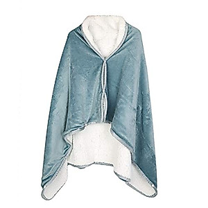 Wearable Blanket Shawl Coral Throw Soft Sherpa Poncho Wrap Sofa Snap Button Closure Warm Office Nap Sleeping Home Watching TV Air Conditioning Blanket Cape Cover Bed Sofa Car Blanket