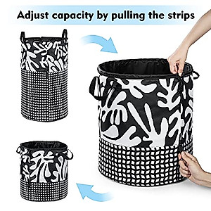 JOMOLA 90L Large Collapsible Laundry Basket, Round Waterproof Laundry Hamper with Handles & Zipper, Dirty Clothes Hamper for Bedroom, Bathroom, Family, College Dorms, Toy Organizer (Black White)