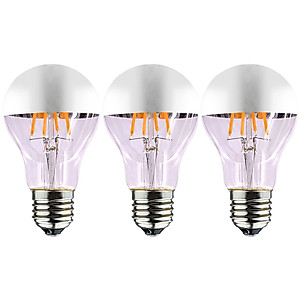 YDJoo A19 Silver Bowl Tipped LED Light Bulb 4W Half Chrome Light Bulb 40W Equivalent Vintage LED Edison Bulb Warm White 2700K E26 Base Decorative Silver Mirror Reflected Light Dimmable, AC120V(3 Pack)