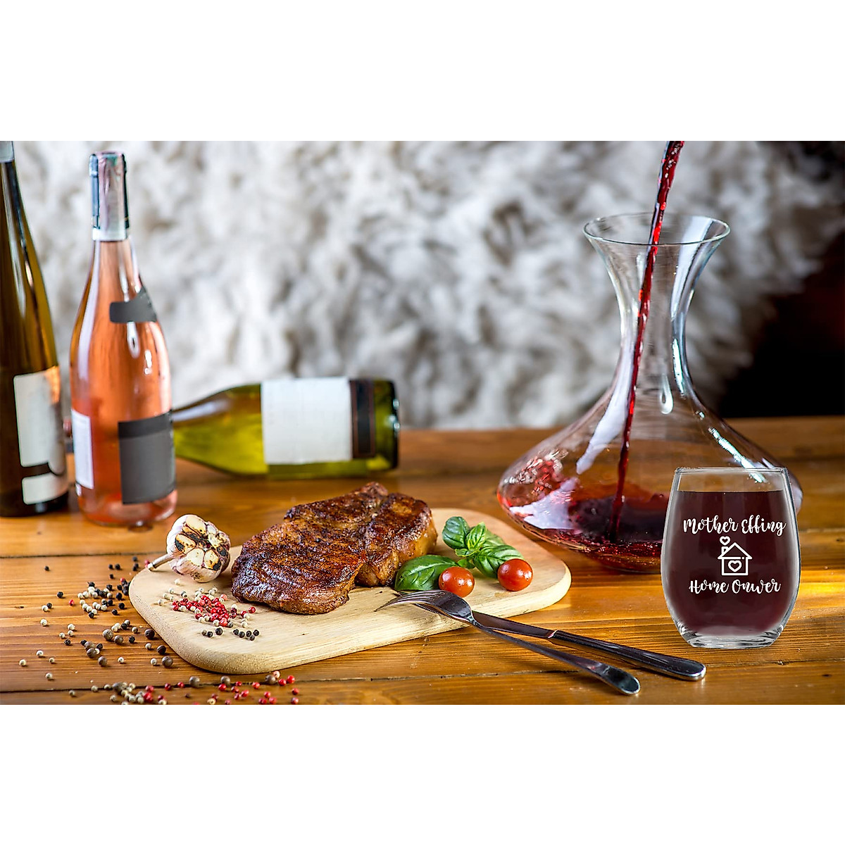 Mother Effing Homeowner 15oz Stemless Wine Glass House Idea For New Home Owner - Funny First Time Home Owner Ideas Humorous Men and Women Housewarming New Adventure New Memories Congratulations