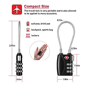 NAGE 3-Digit Cable Lock, TSA Approved Luggage Locks for Suitcase, Gym Lockers, Travel Baggage (2 Pack, Black)