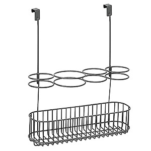 mDesign Metal Over Door Bathroom Hair Care & Styling Tool Organizer Storage Basket for Hair Dryer, Flat Irons, Curling Wands, Hair Straighteners - Hang Inside/Outside Cabinet Doors - Graphite Gray