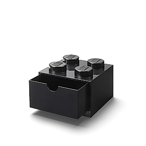 ROOM Copenhagen Lego Storage Brick 4 Desk Drawer, 4-Stud Stackable Tabletop Storage Box, 6.2 x 6.2 x 4.4 in, Black