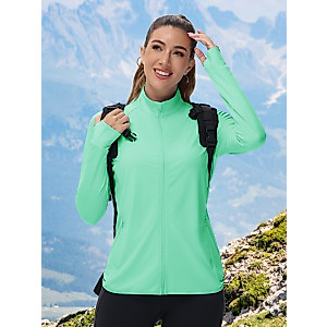 TACVASEN Women's Athletic Jackets UV Protection Shirts Running Jackets for Women UPF 50+ Long Sleeve Activewear Golf Shirt Mint Green